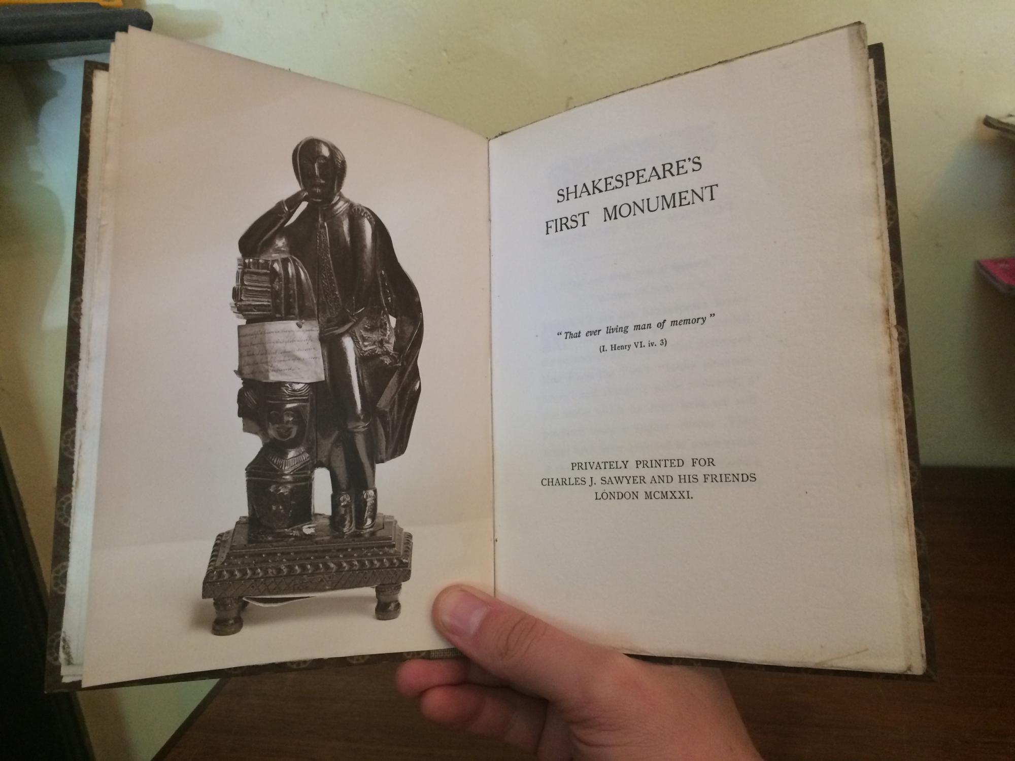 Shakespeare's First Monument by Swayer, Charles J.: Near Fine Hardcover ...
