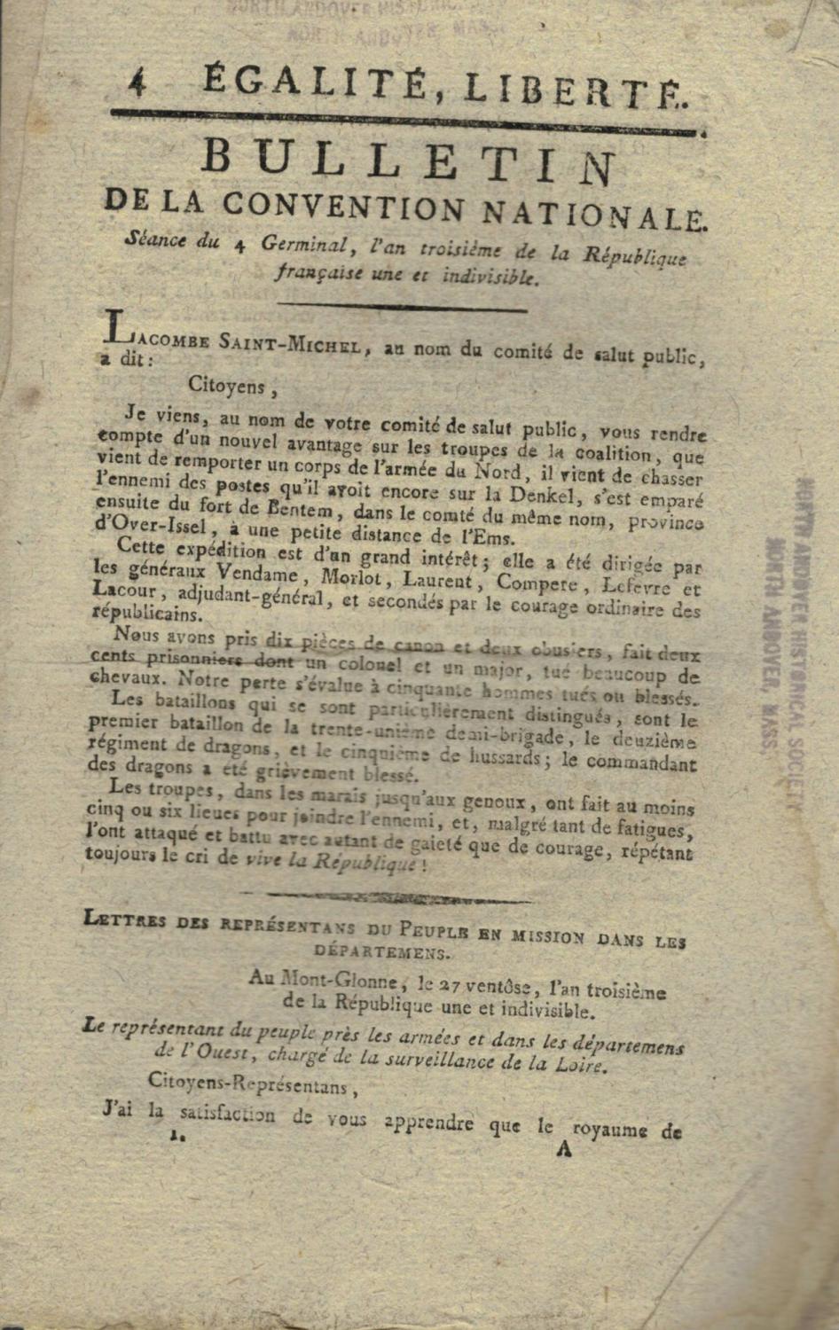 Bulletin De La Convention Nationale. Seance du 4 Germinal, l'an ...
