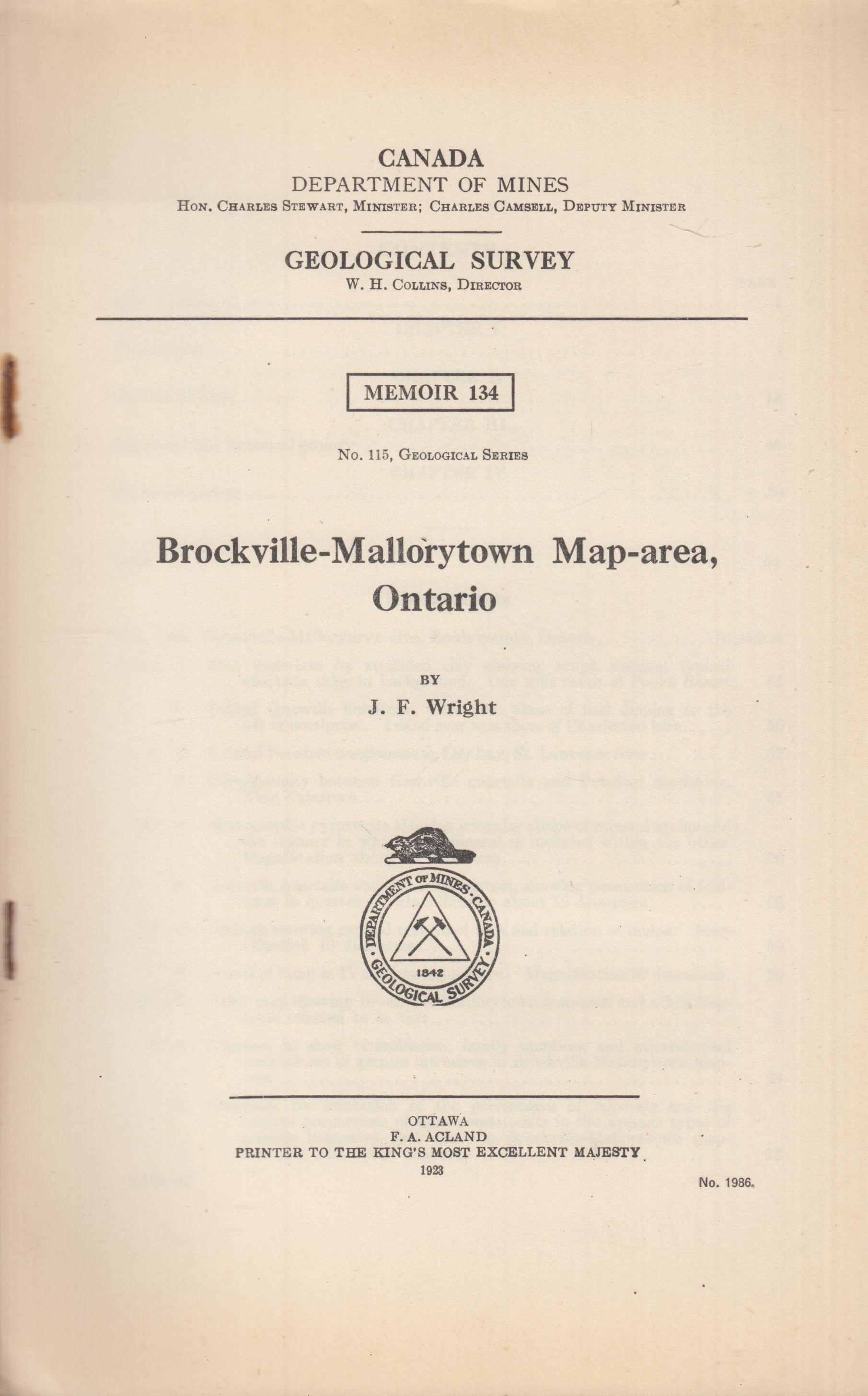 Canada Department of Mines - Geological Survey - Memoir 134 - N° 115 ...