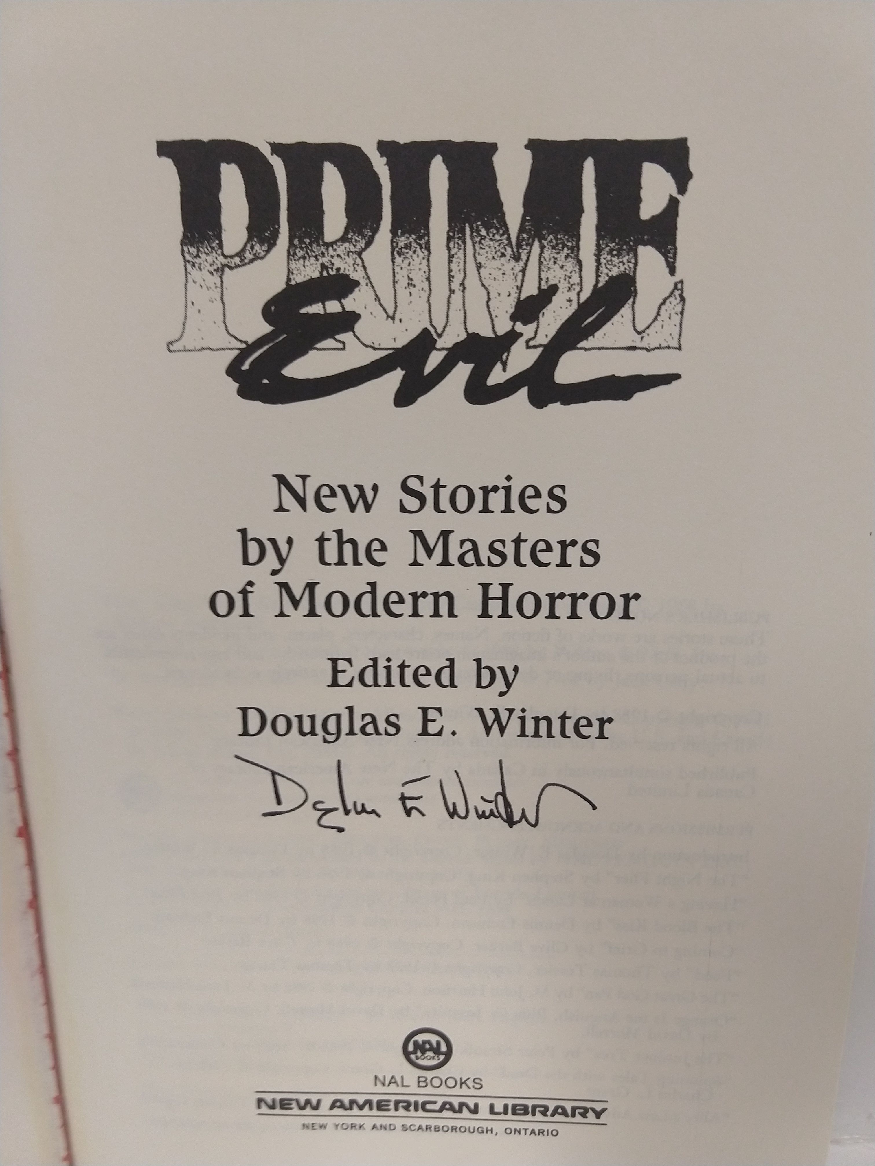 Prime Evil (SIGNED) by Winter, Douglas E.: Used; Very Good HARDCOVER (1988) First Edition ...