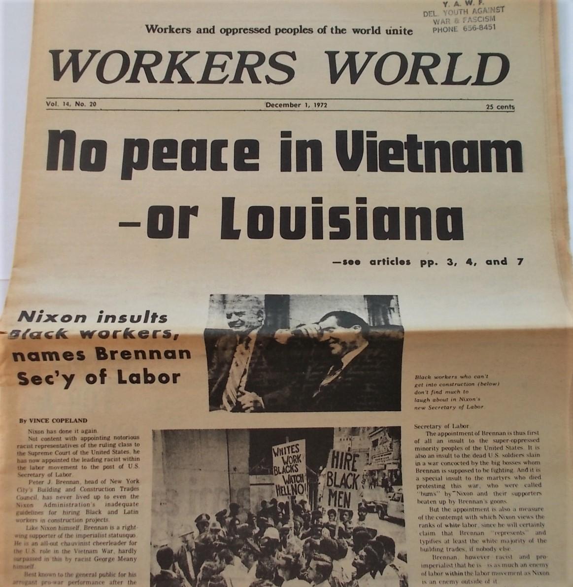 Workers World (Vol. 14 No. 20 - December 1, 1972): Workers and ...