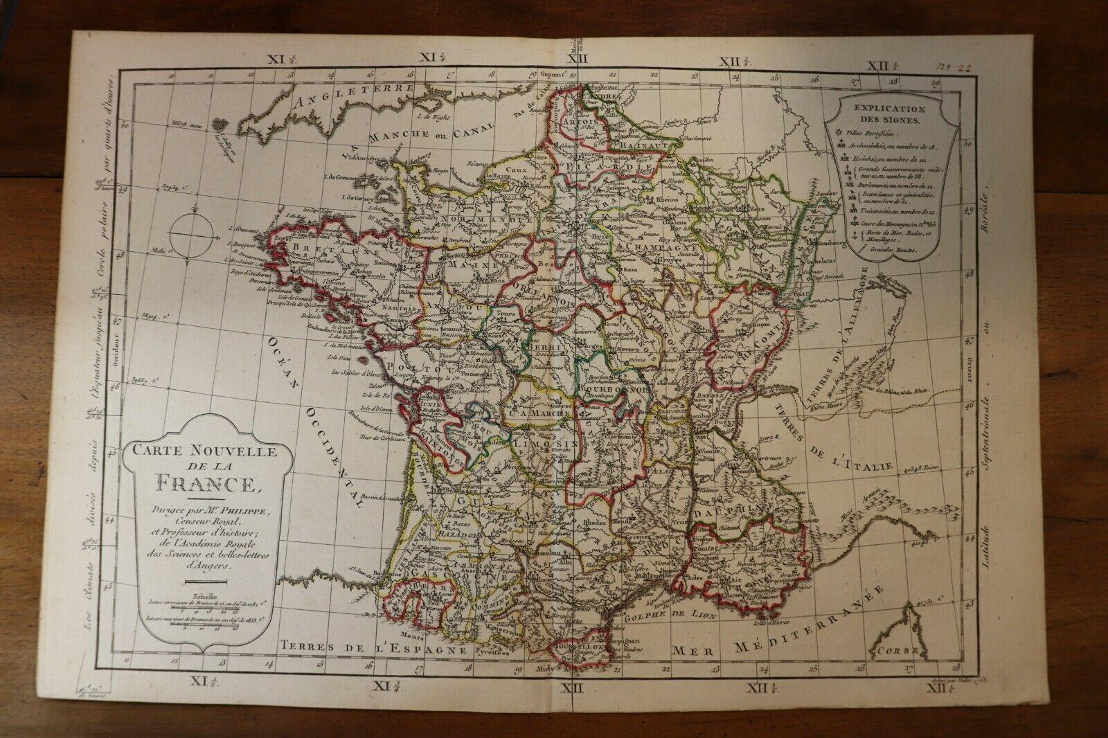 1765 Map Carte géographique Atlas France Régions by PHILIPPE de PRETOT ...