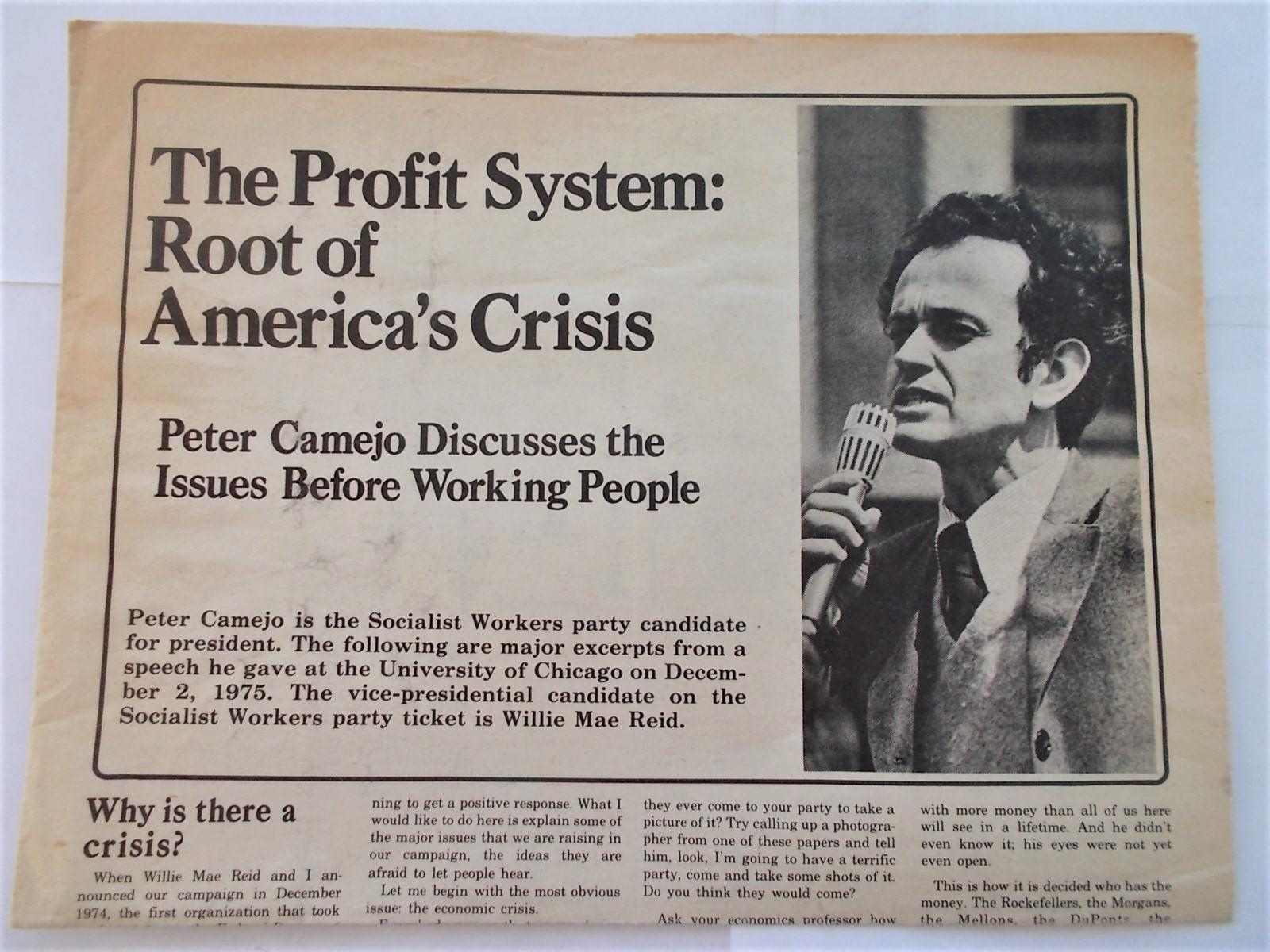 The Profit System: Root of America's Crisis (1976): Peter Camejo ...