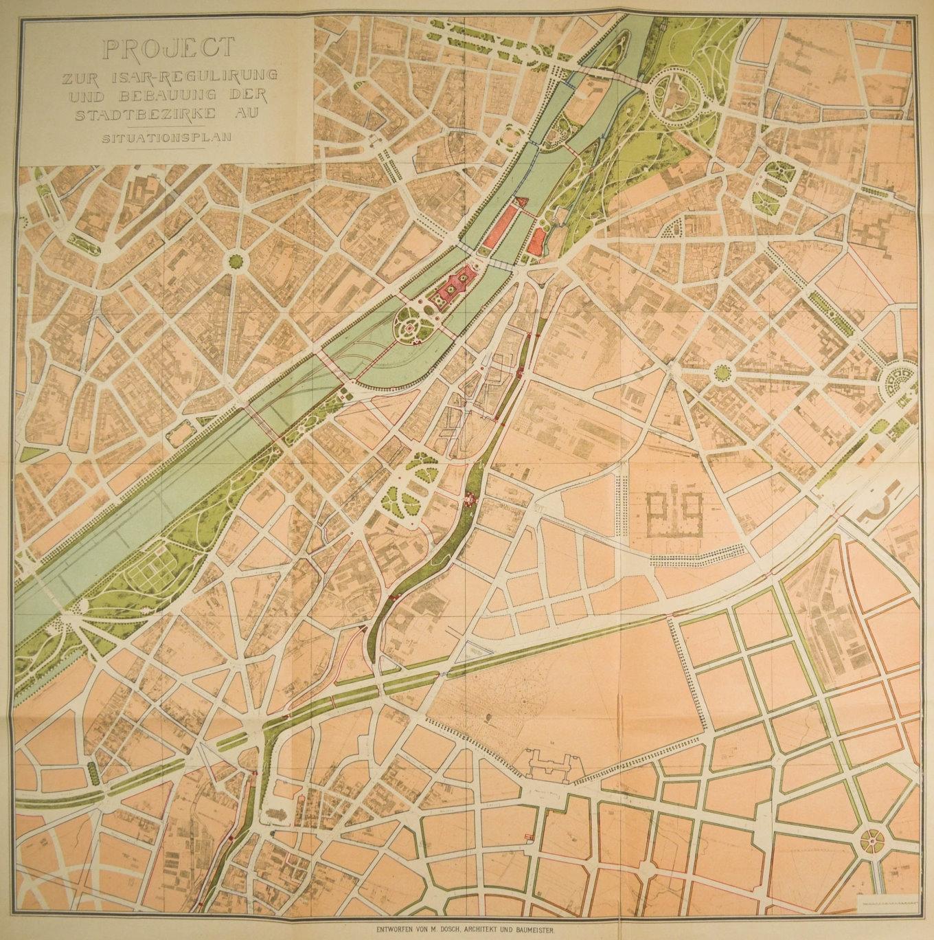 MÜNCHEN. - Isarregulierung. "Project zur Isar-Regulierung und Bebauung ...