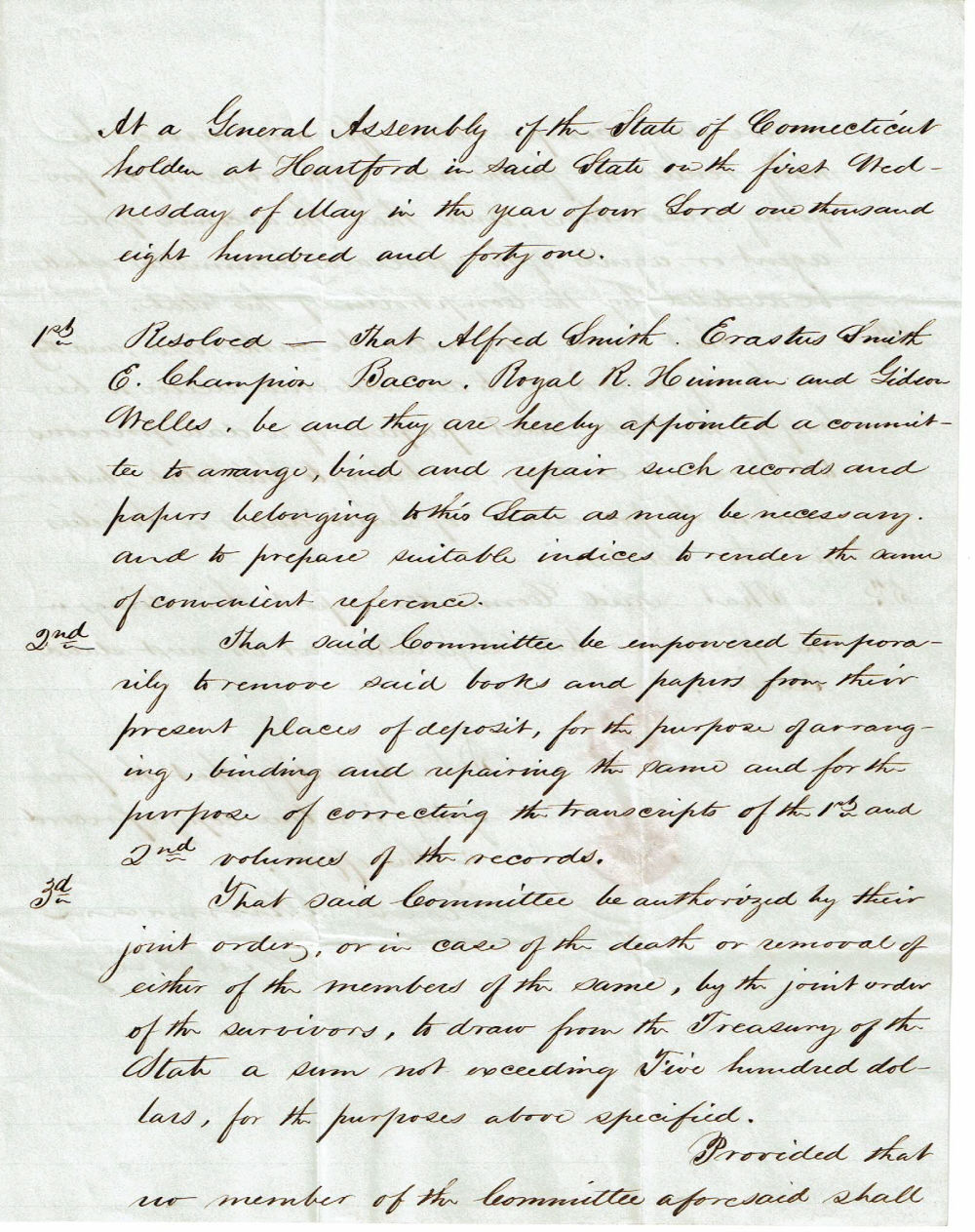 HOLOGRAPH DOCUMENT SIGNED by ROYAL HINMAN as SECRETARY OF STATE ...