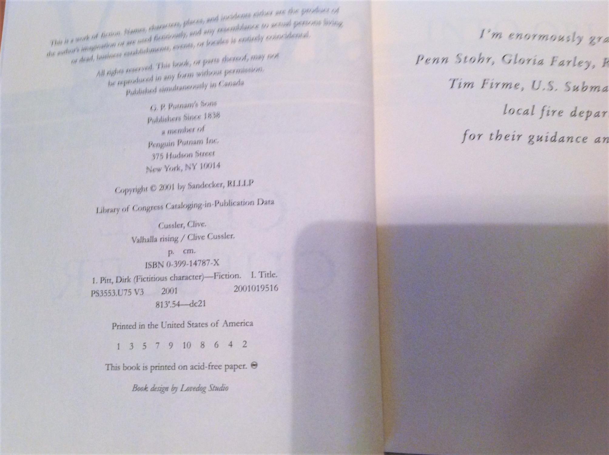 Valhalla Rising by Cussler, Clive: As New Hardcover (2001) 1st Edition ...