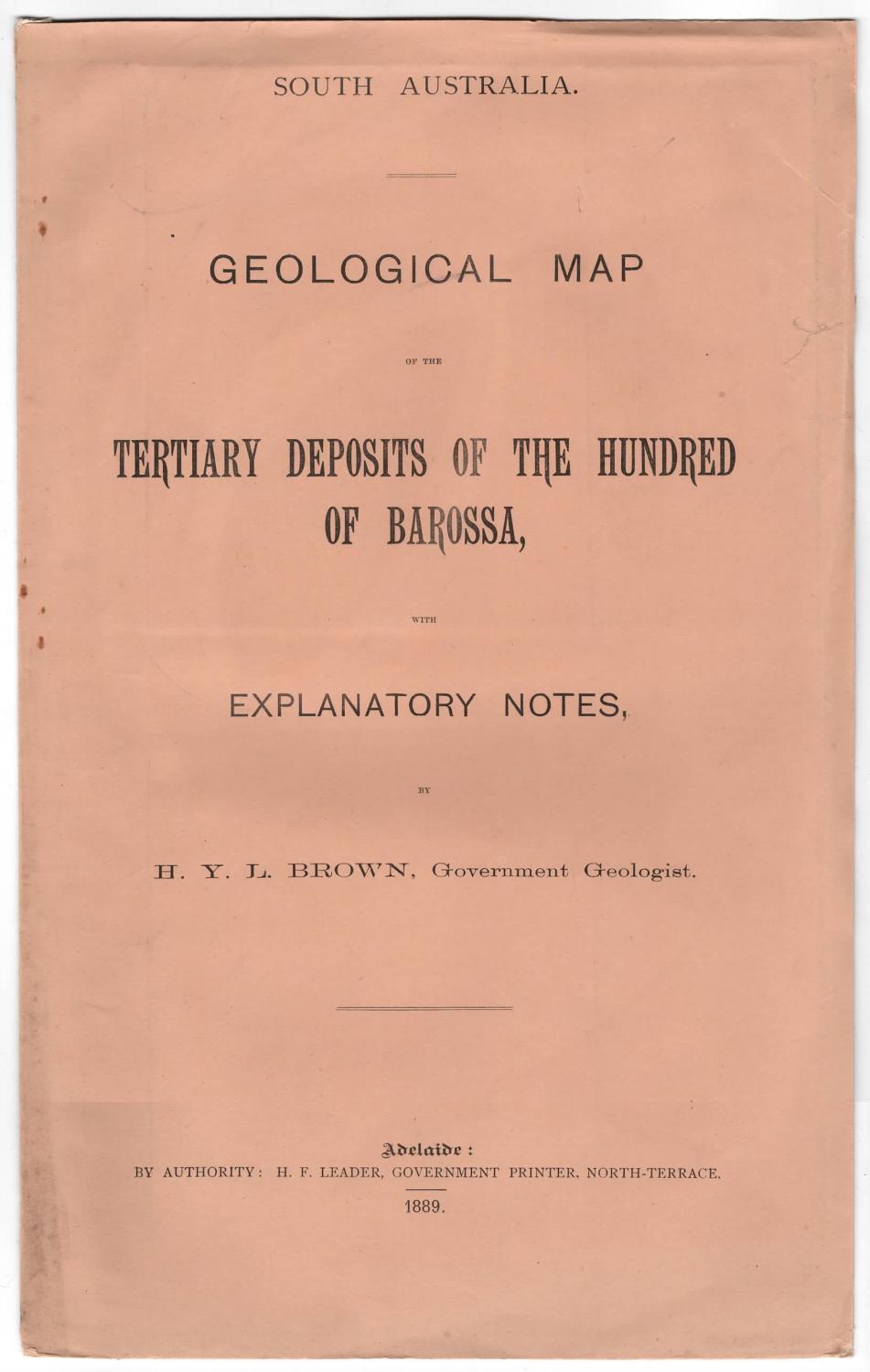 South Australia. Geological Map of the Tertiary Deposits of the Hundred ...