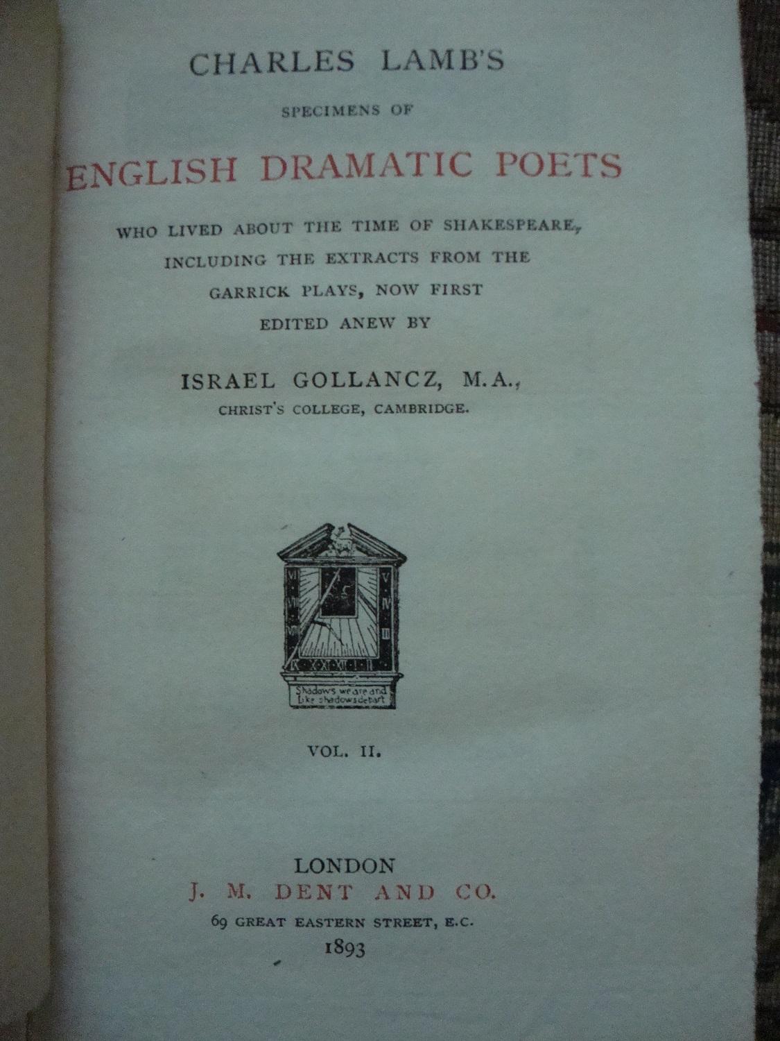 Charles Lamb's Specimens of English Dramatic Poets who lived about the ...