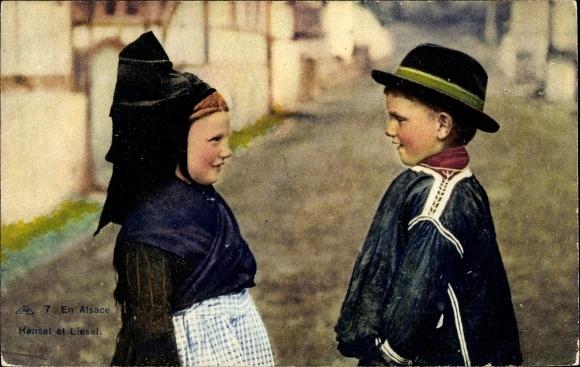 Ansichtskarte / Postkarte Elsass, En Alsace, Hansel et Liesel, Kinder ...