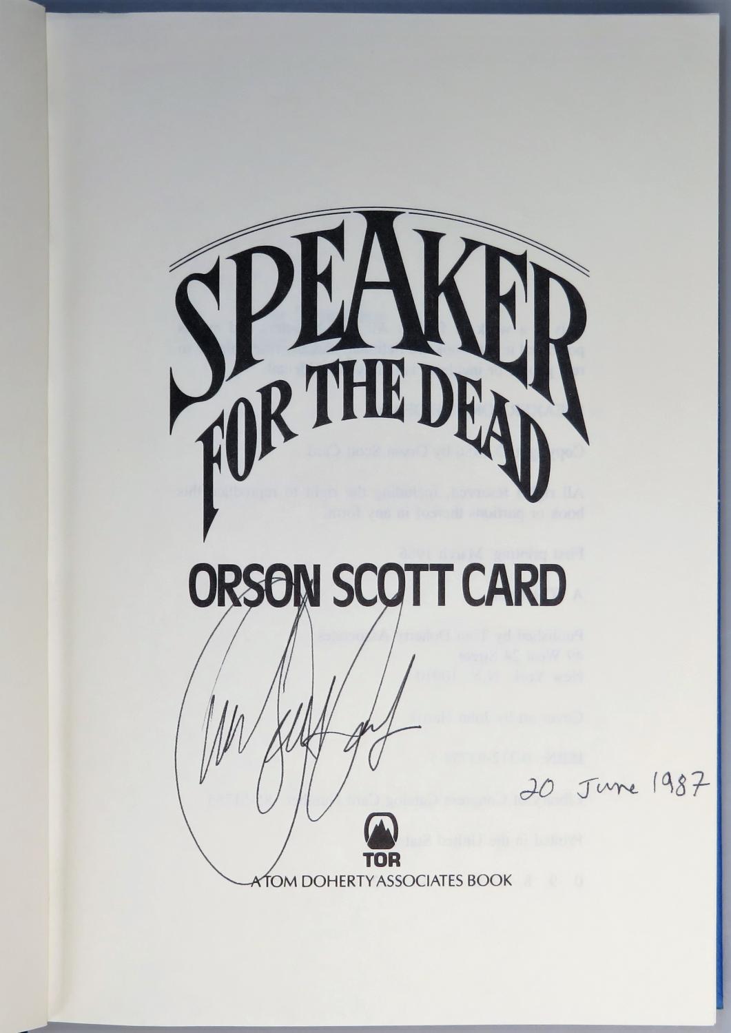 Speaker for the Dead, a superlative first printing with the author's ...