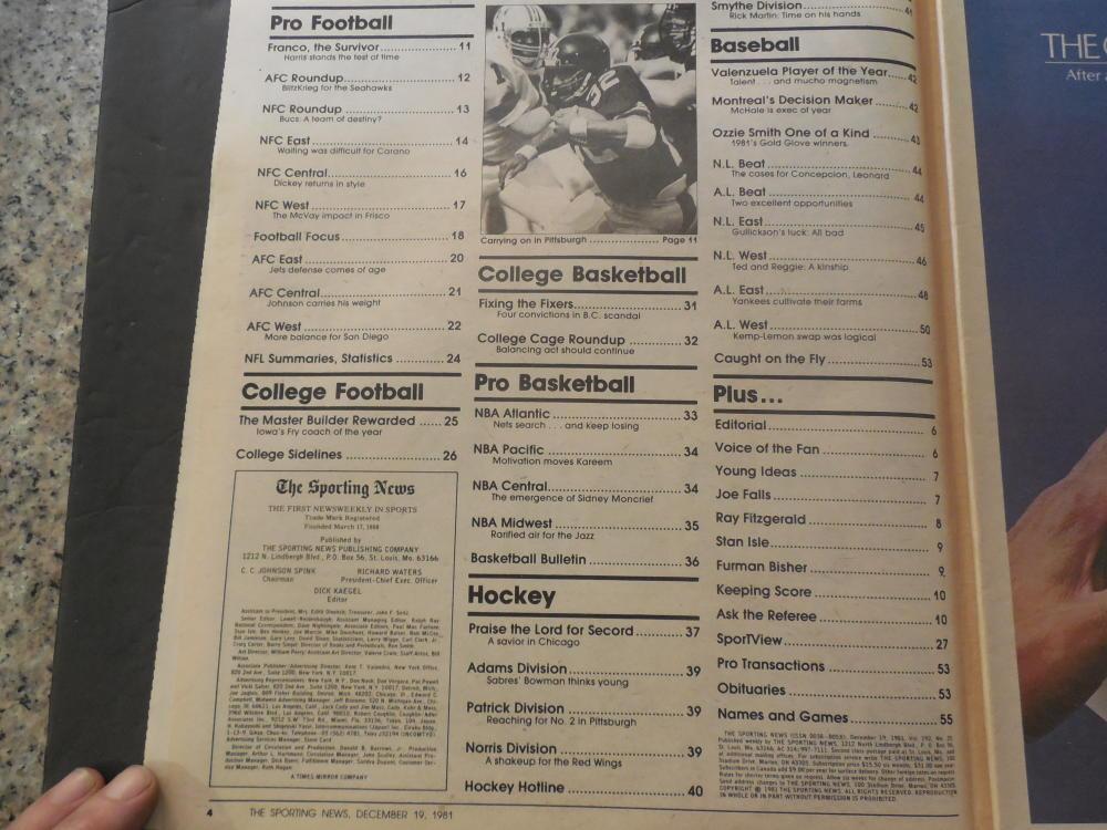 The Sporting News Dec 19 1981 Marcus Allen; Franco Harris; Valenzuela ...