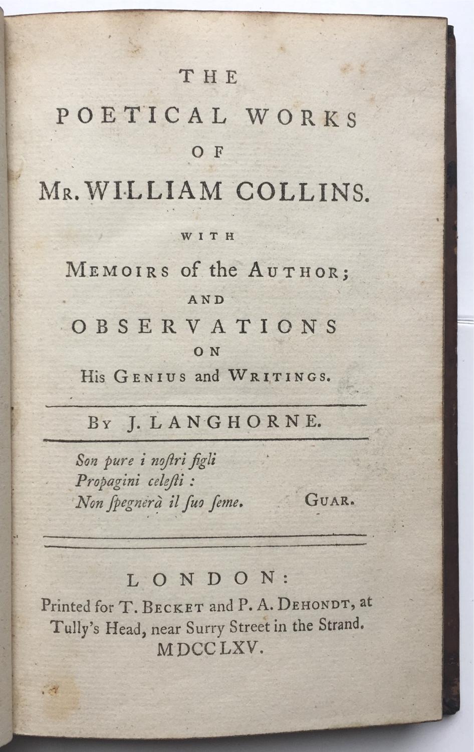 The Poetical Works of Mr William Collins (with life) by F B Kirkman & F ...
