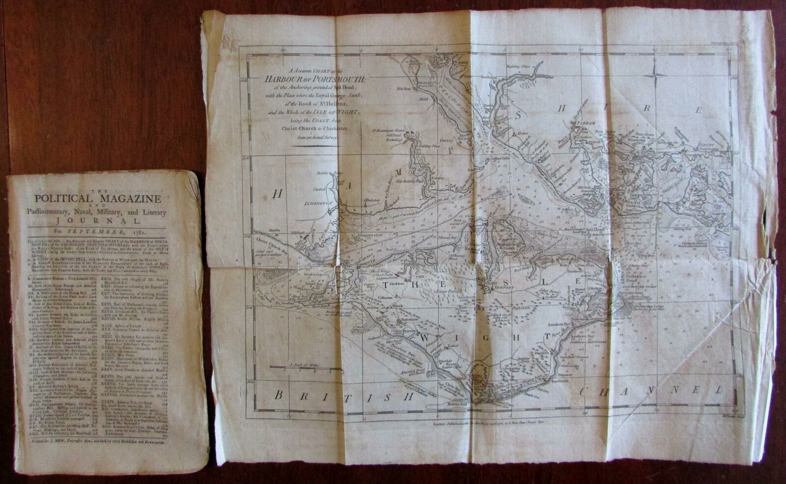 Isle of Wight rare map 1782 Political mag. Portsmouth England harbor ...