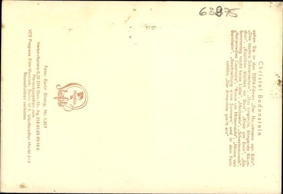 Ansichtskarte / Postkarte Schauspielerin Christel Bodenstein, Portrait ...