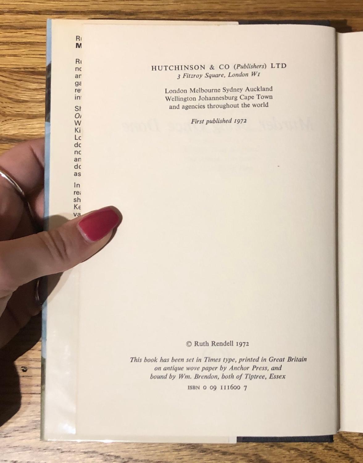 Murder being once Done by RENDELL RUTH: Hard Cover (1972) First Edition ...