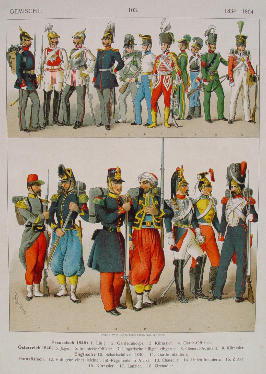 "Uniformen der Franzosen, Engländer, Preußen und Österreicher zur Zeit ...