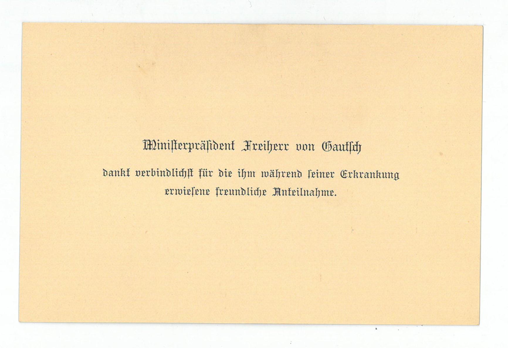 Gedr. Billett. von Gautsch von Frankenthurn, Paul Frh., Staatsmann ...