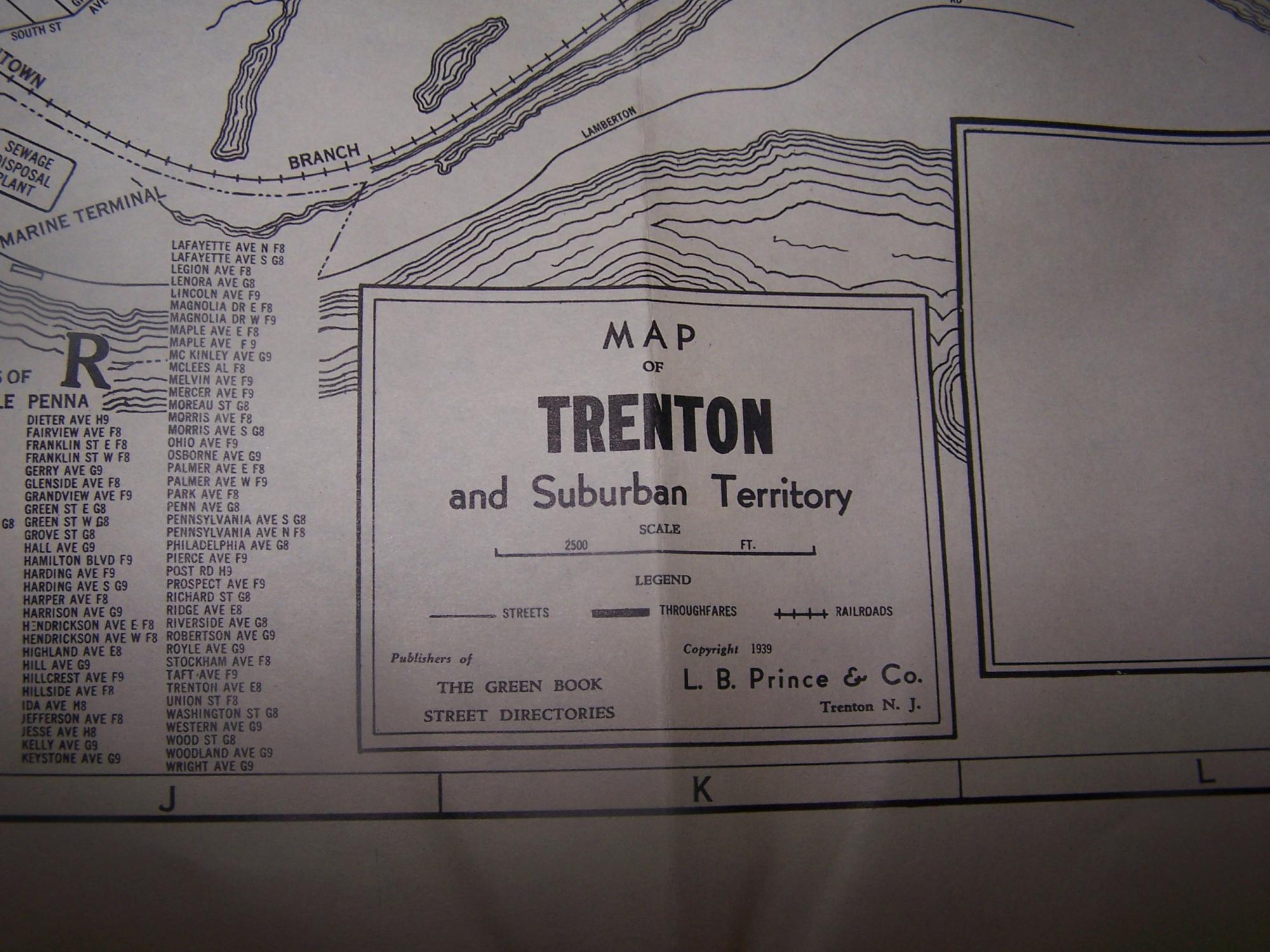Map of Trenton, N. J. and Suburban Territory with List of Streets Cross ...
