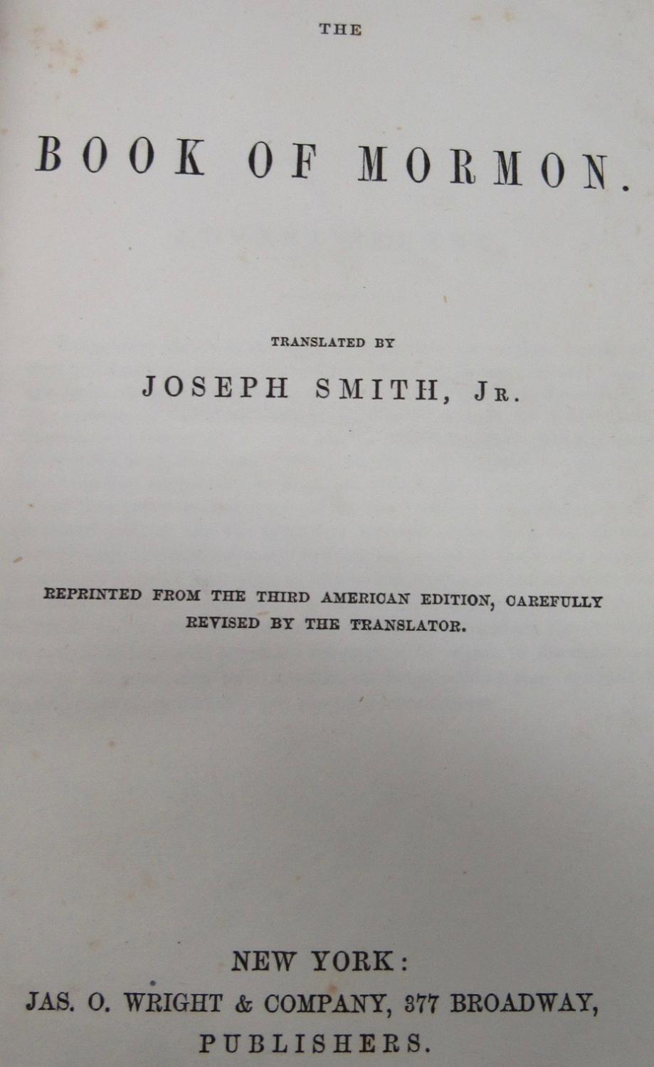 The Book Of Mormon by Smith Joseph: Very Good Hardcover (1858 ...