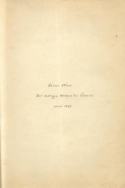 BREVE STORIA DEL COLLEGIO URBANO DEI PARROCHI.: discrete Brossura (1899 ...