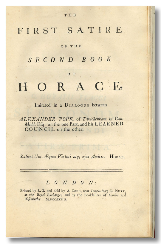 VERSES ADDRESS'D TO THE IMITATOR OF THE FIRST SATIRE OF THE SECOND BOOK ...