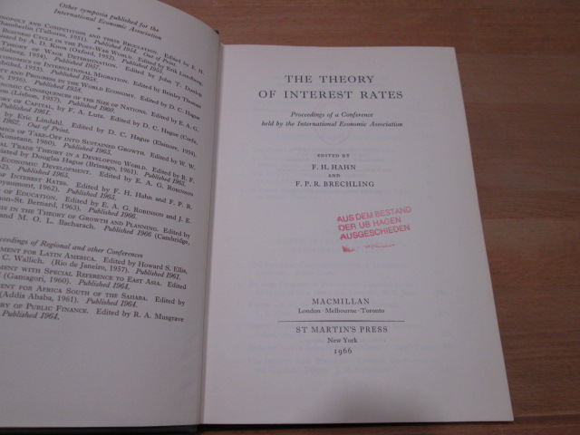 International Economic Association 1965: Theory of Interest Rates: The ...