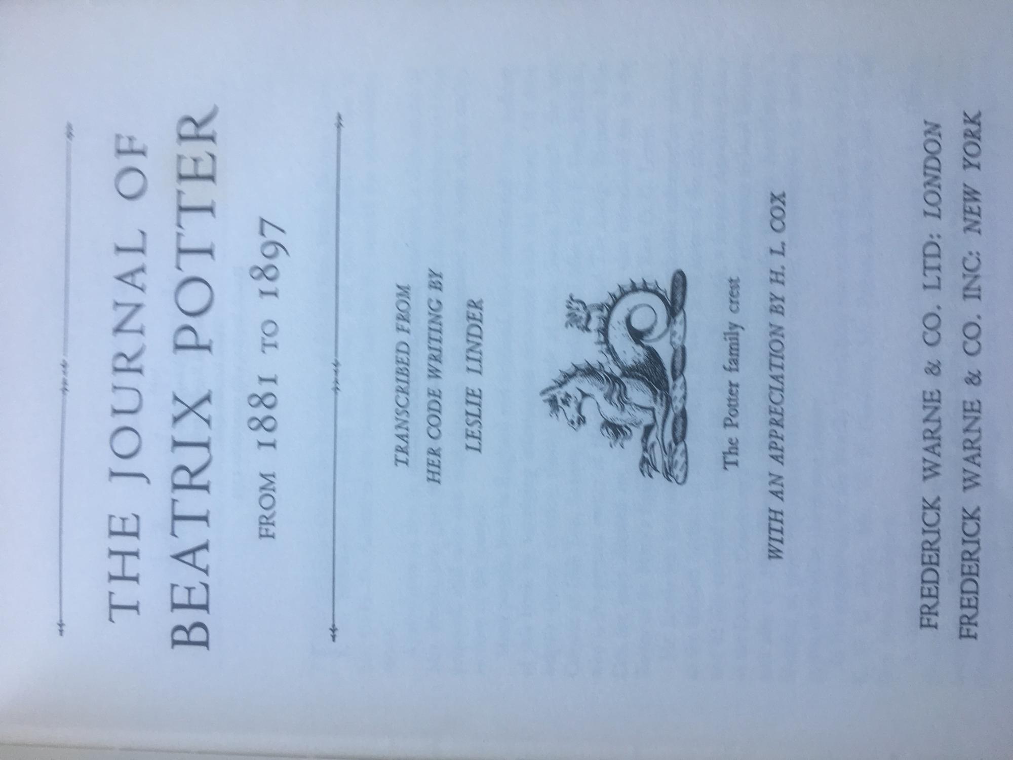 The Journal Of Beatrix Potter From 1881 To 1897 by POTTER, Beatrix ...