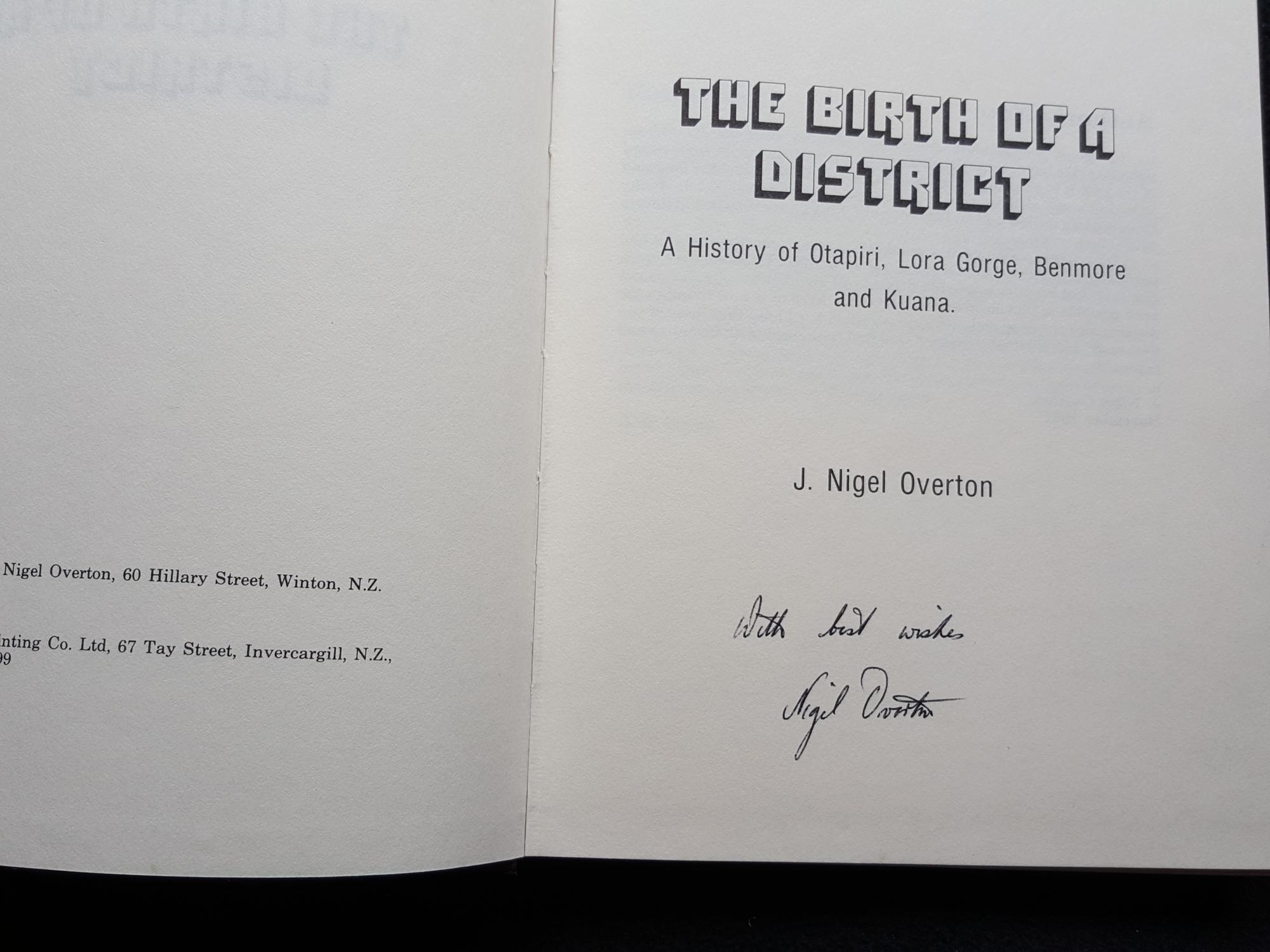 The birth of a district : a history of Otapiri, Lora Gorge, Benmore and ...