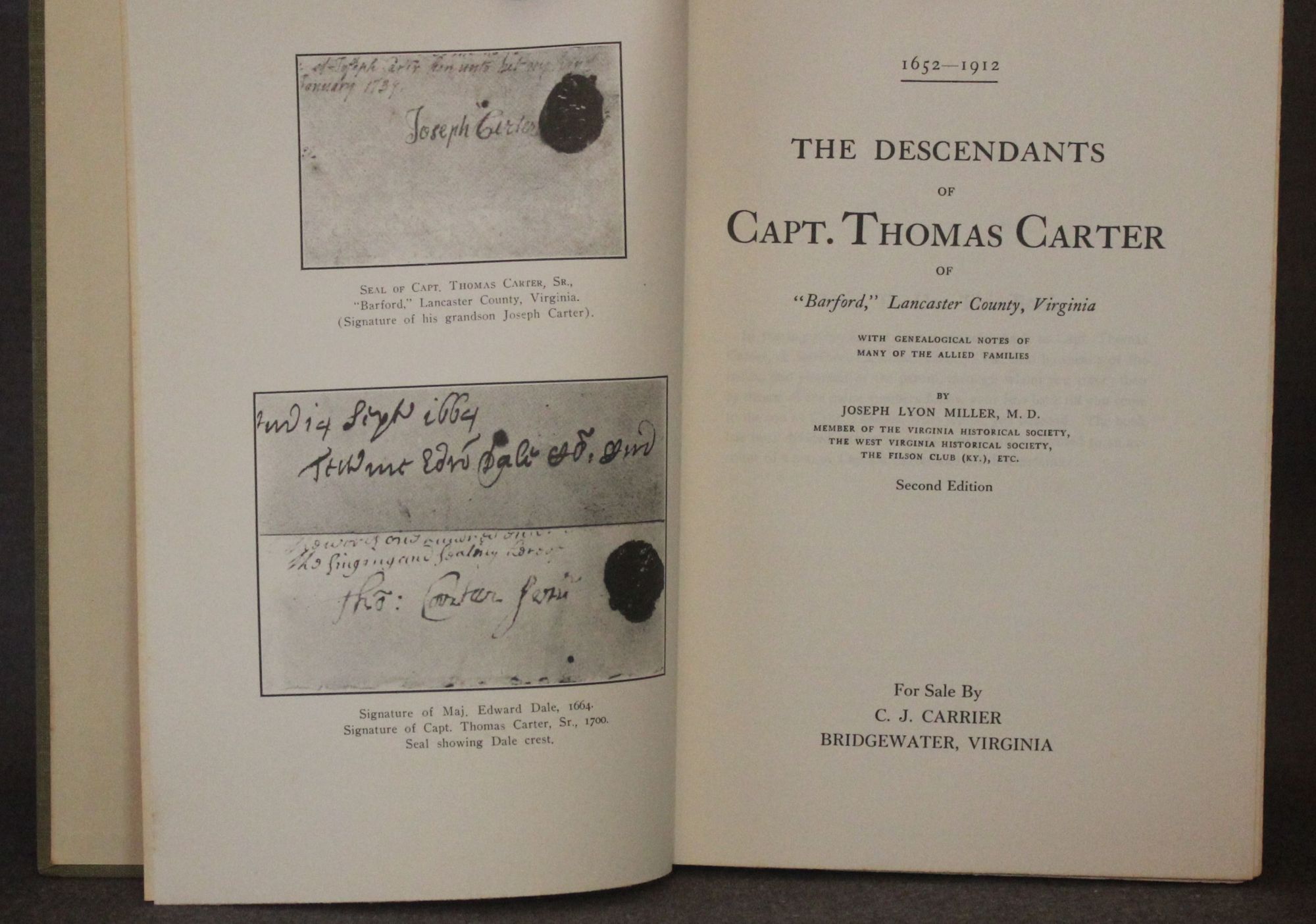 1652-1912: THE DESCENDANTS OF CAPT. THOMAS CARTER OF "BARFORD ...