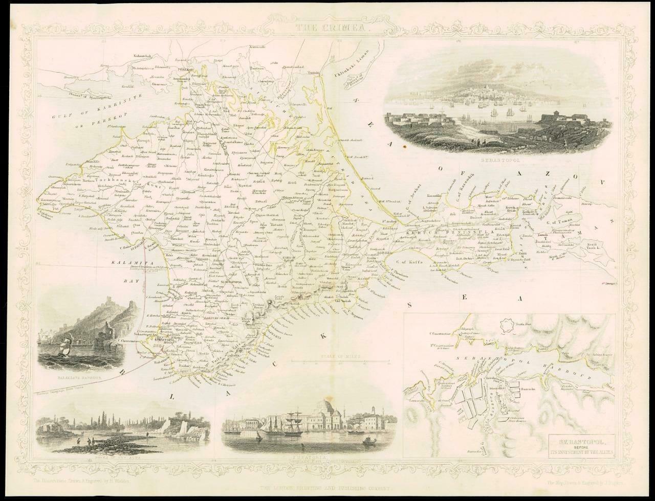 1850 - Illustrated Original Antique Map of "THE CRIMEA" Turkey by ...