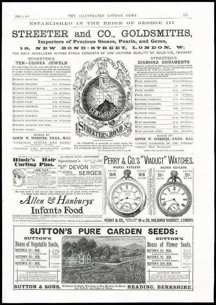1887 - ADVERTISING STREETER GOLDSMITH PERRY VIADUCT WATCHES SUTTONS ...