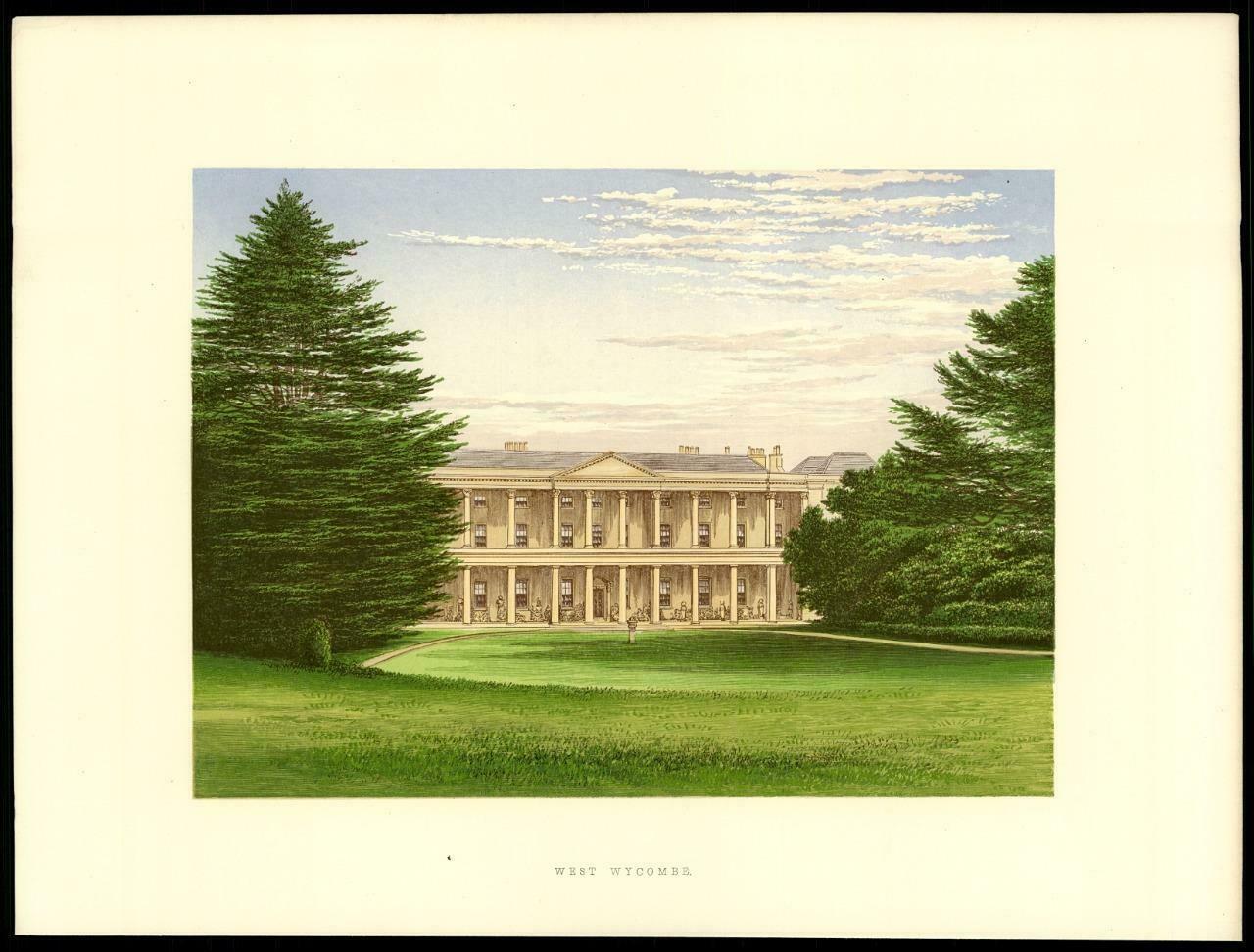 c1885 Original Antique Print WEST WYCOMBE High Wycombe Buckinghamshire ...