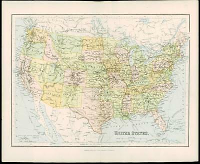 1900 Original Antique Colour Map of UNITED STATES OF AMERICA USA ...