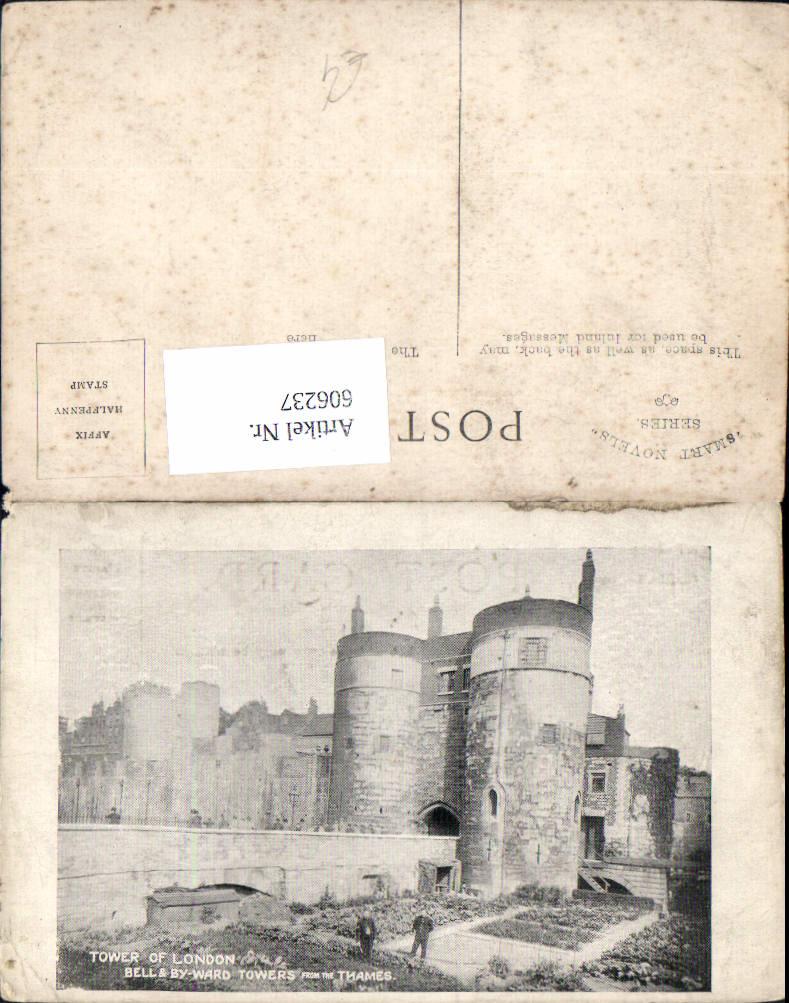 606237,London Tower of London Bell and Byward Towers from the Thames ...