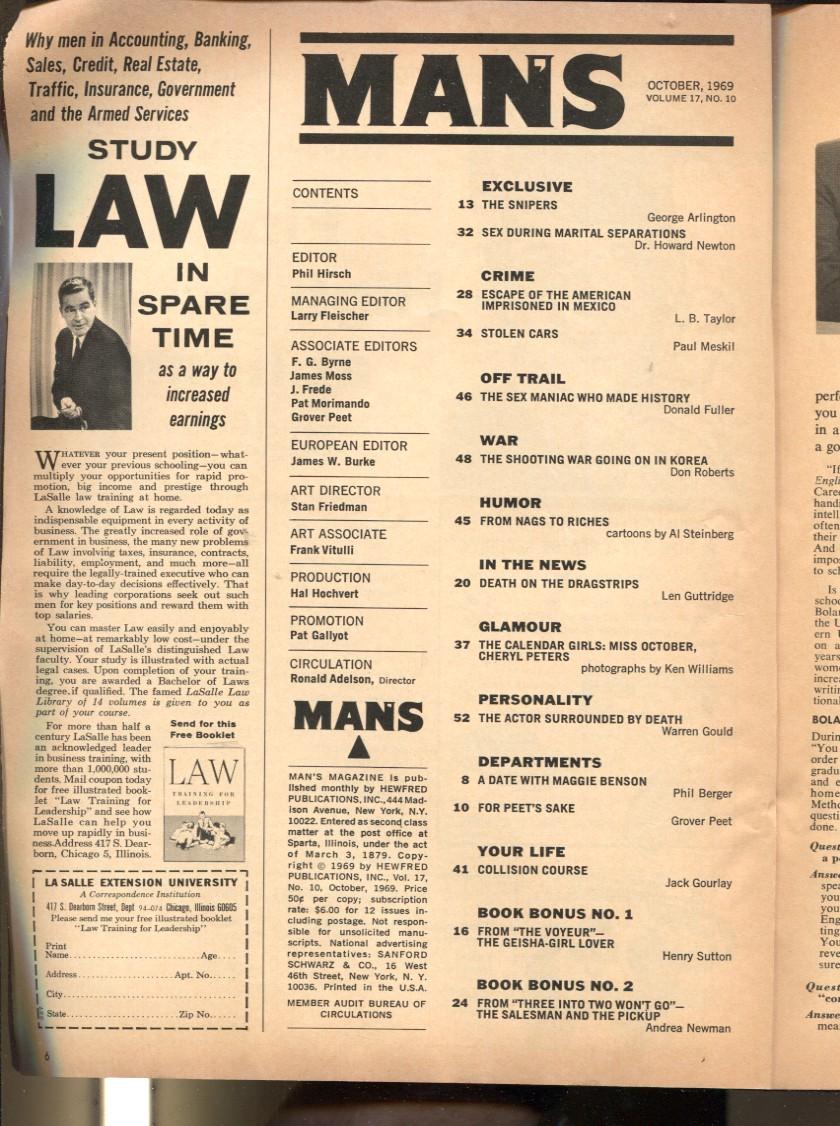 Man's Magazine 10/1969-Richard Petty-cheesecake-exploitation-De Sade ...