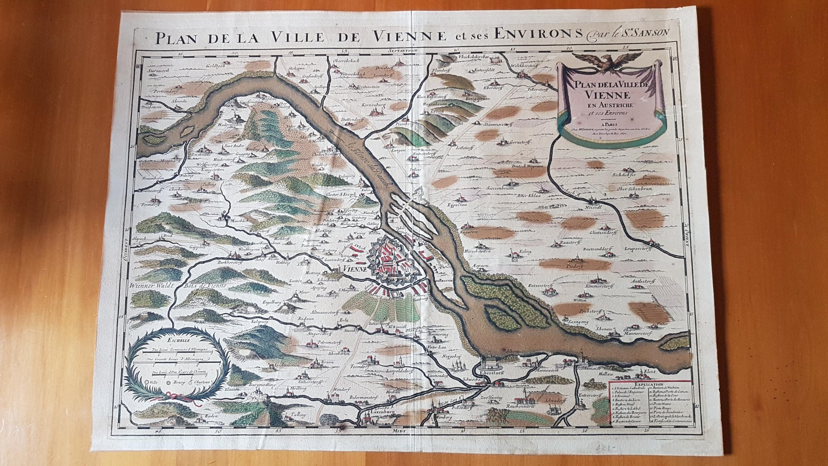 HAND COLOURED ORIGINAL 1692 MAP: Plan de la Ville de Vienne en ...