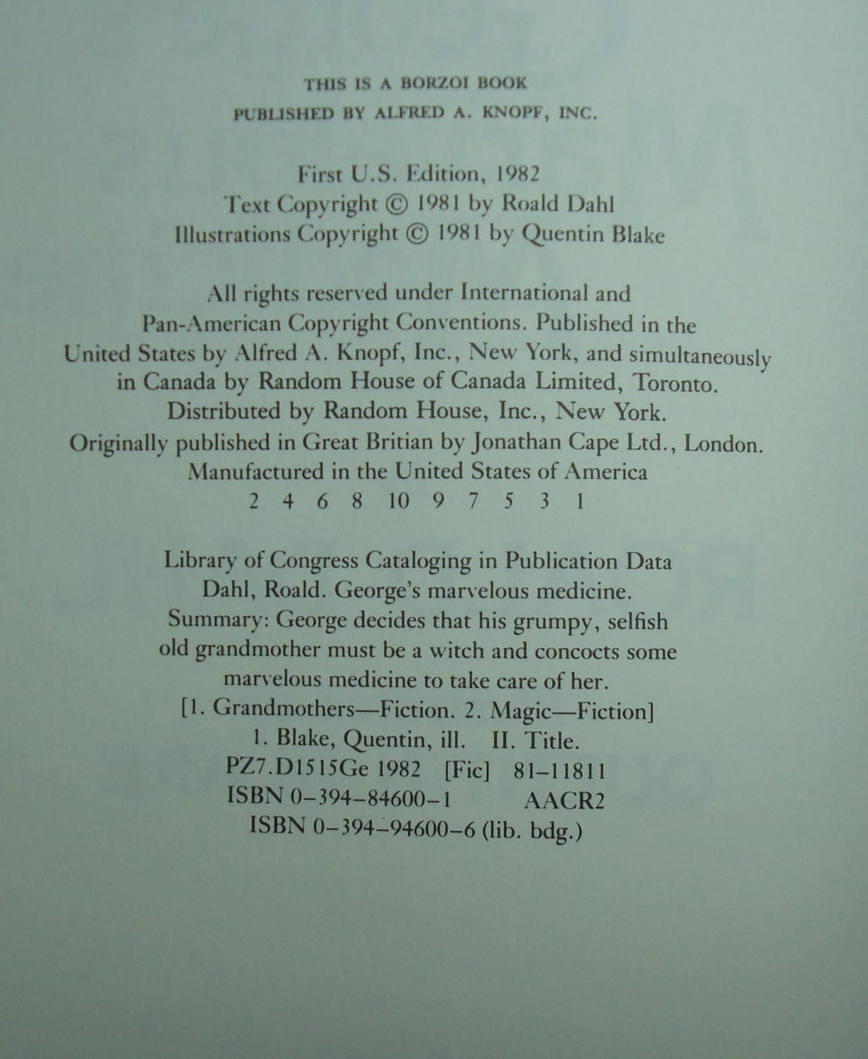 George's Marvelous Medicine von DAHL, Roald: Near Fine (1982 ...