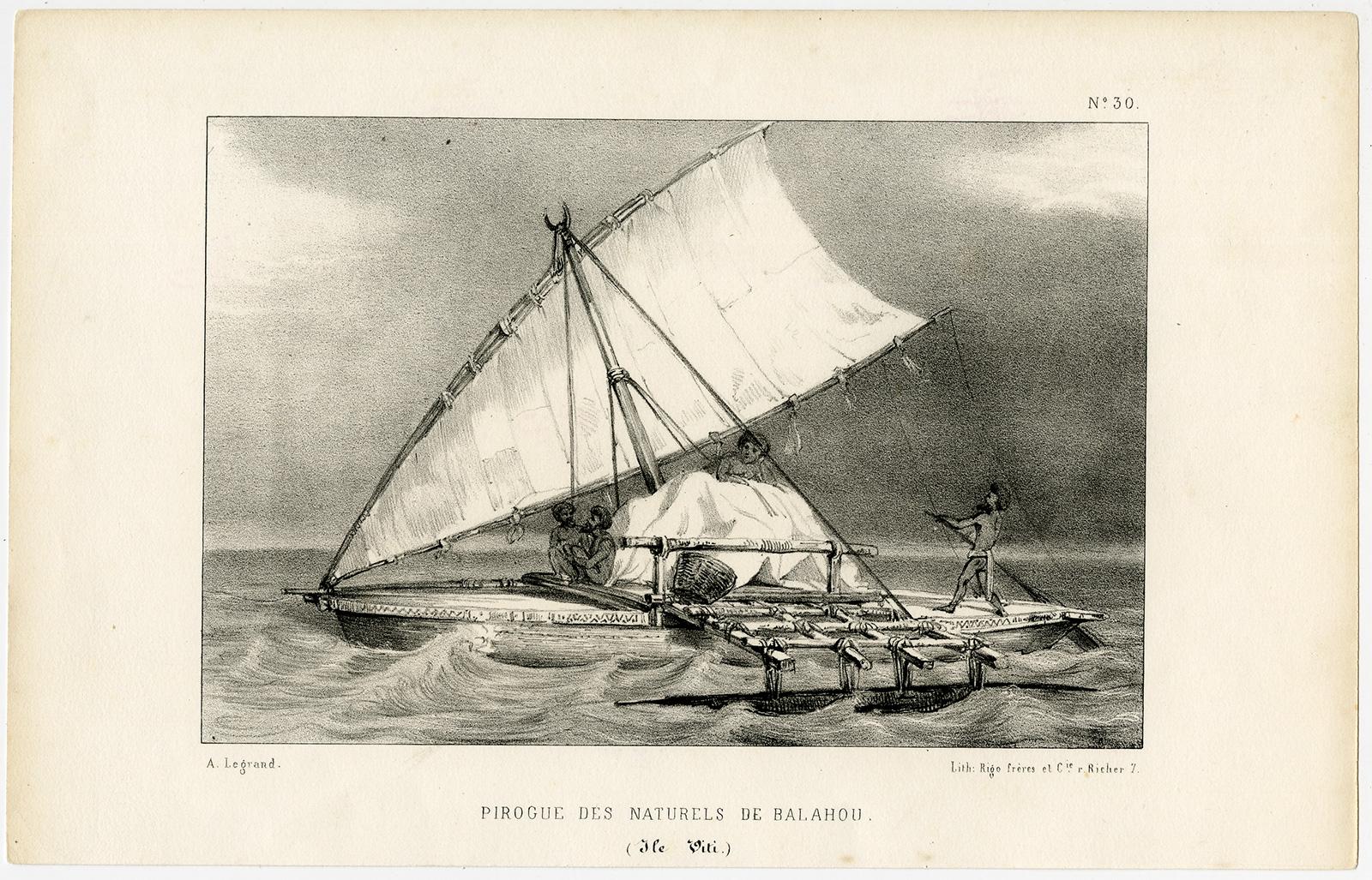 Antique Print-GENRE-PIROGUE-BALAHOU-FIJI ISLANDS-OCEANIA-Legrand-1843 ...