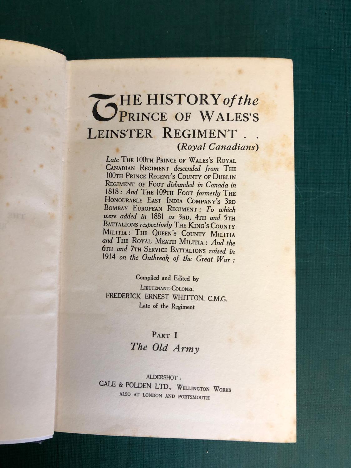 THE HISTORY OF THE PRINCE OF WALES LEINSTER REGIMENT (ROYAL CANADIANS ...