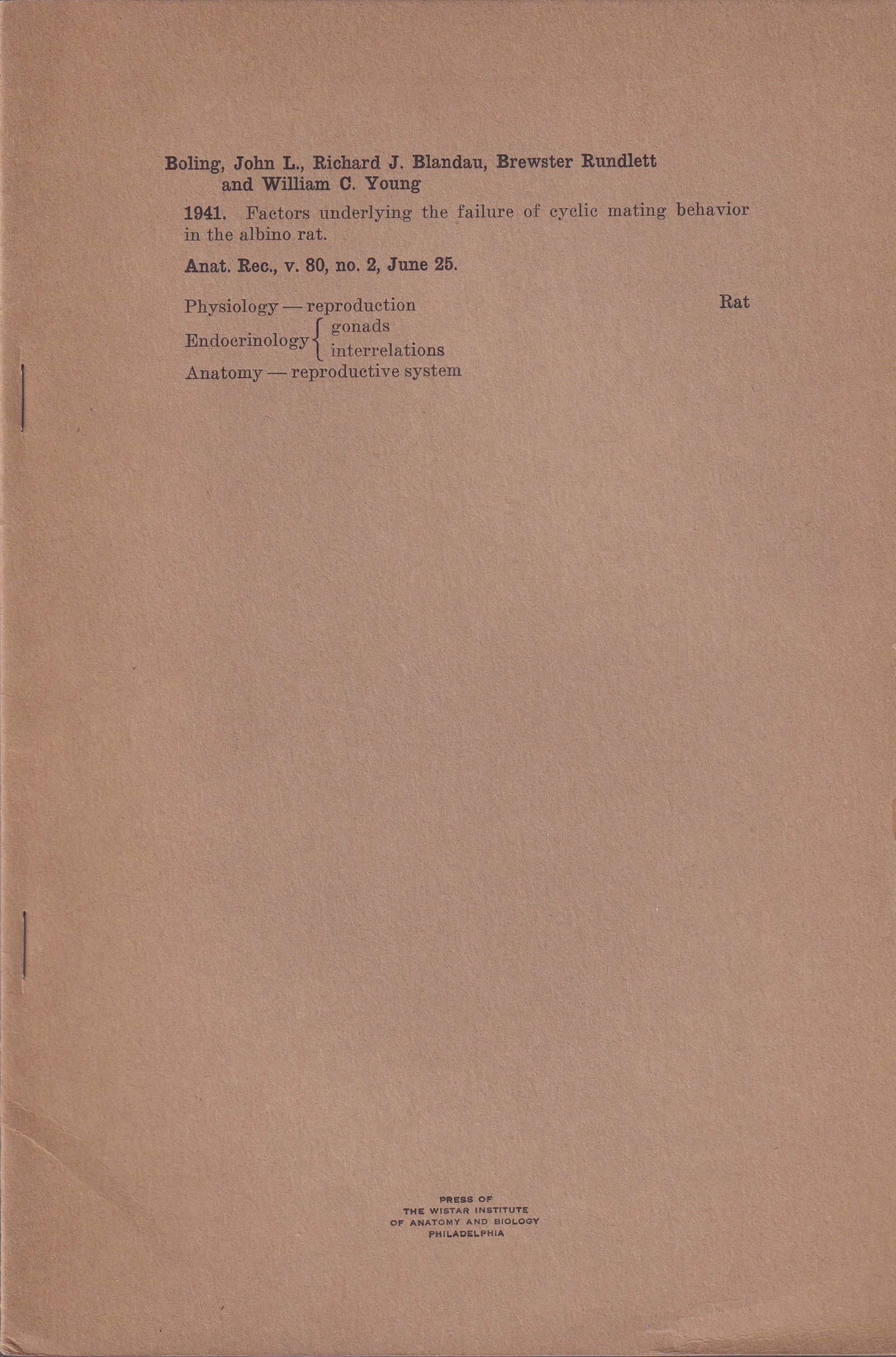 Factors underlying the Failure of Cyclic Mating behavior in the Albino ...