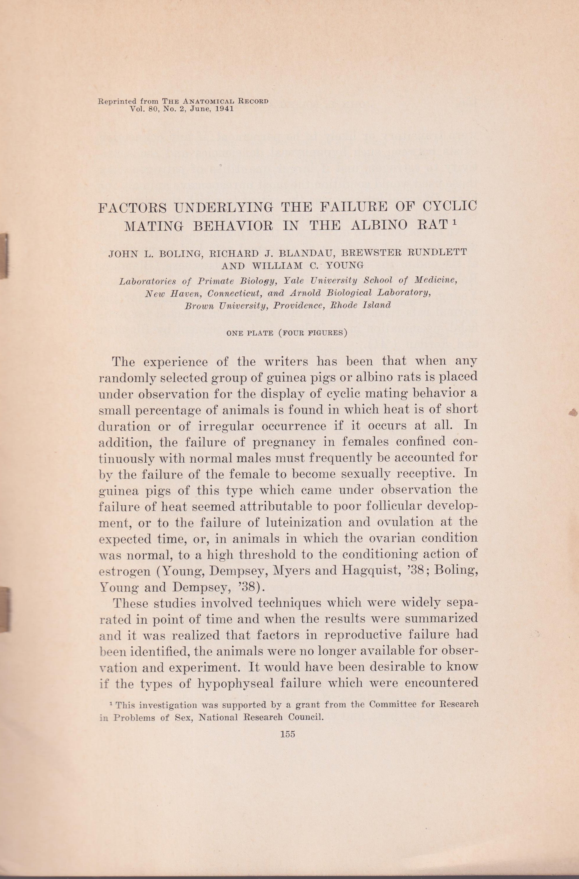 Factors underlying the Failure of Cyclic Mating behavior in the Albino ...