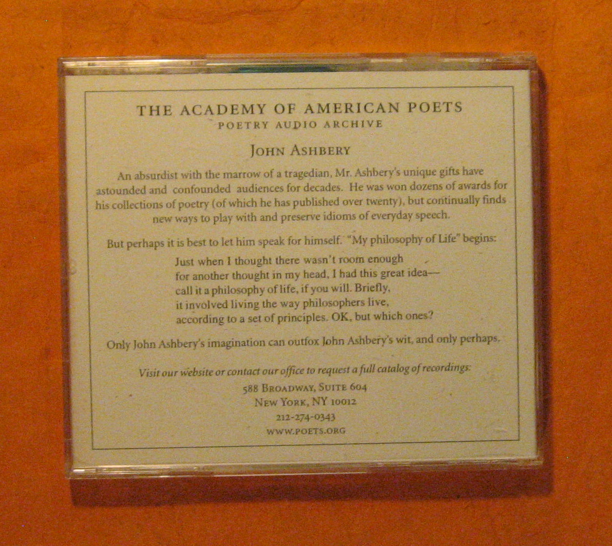 John Ashbery [The Academy of American Poets Audio CD] by Ashbery, John ...