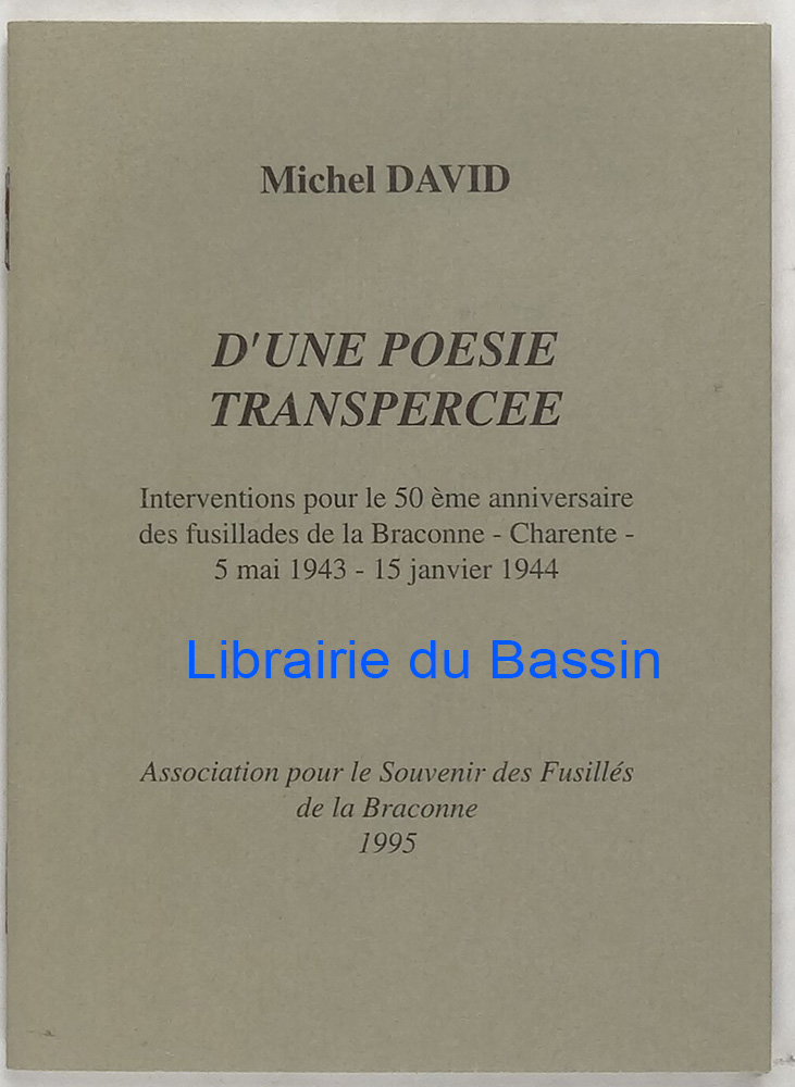 D'une poésie transpercée von Michel David: Bon Couverture souple (1995 ...