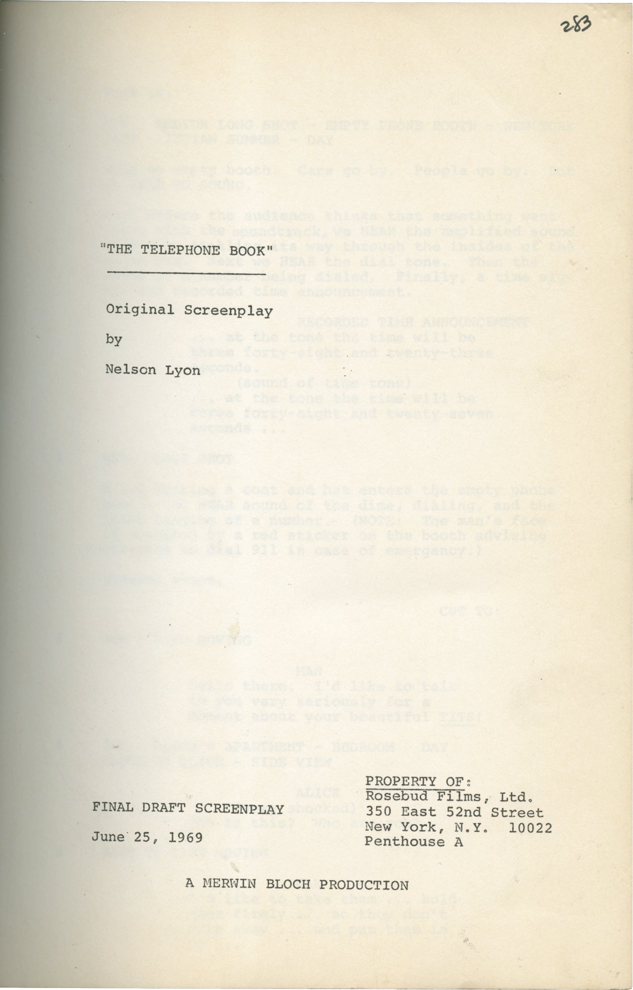 The Telephone Book (Original screenplay for the 1971 film) by Nelson ...