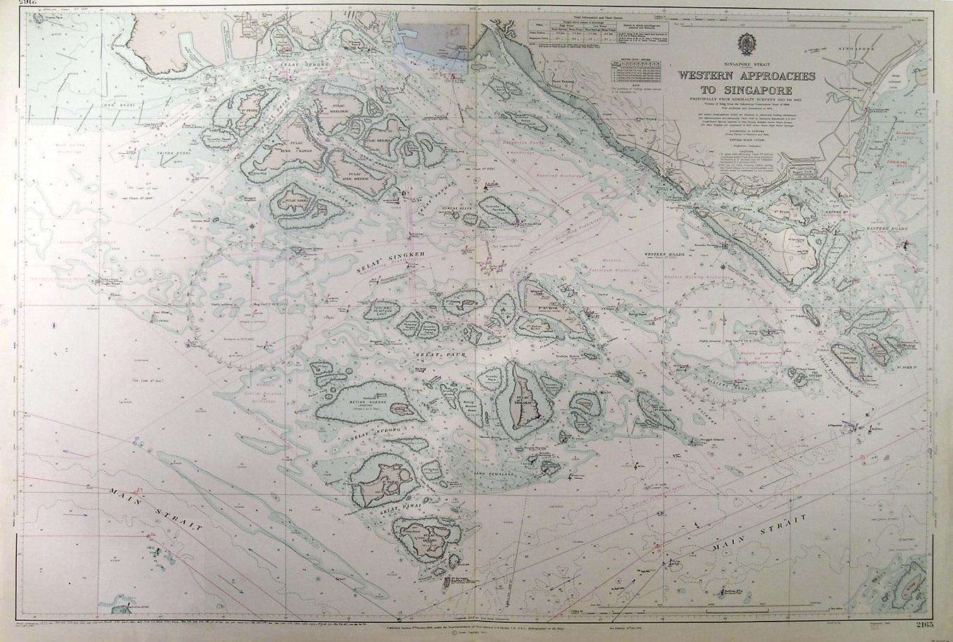 WESTERN APPROACHES TO SINGAPORE . Large detailed sea chart from ...