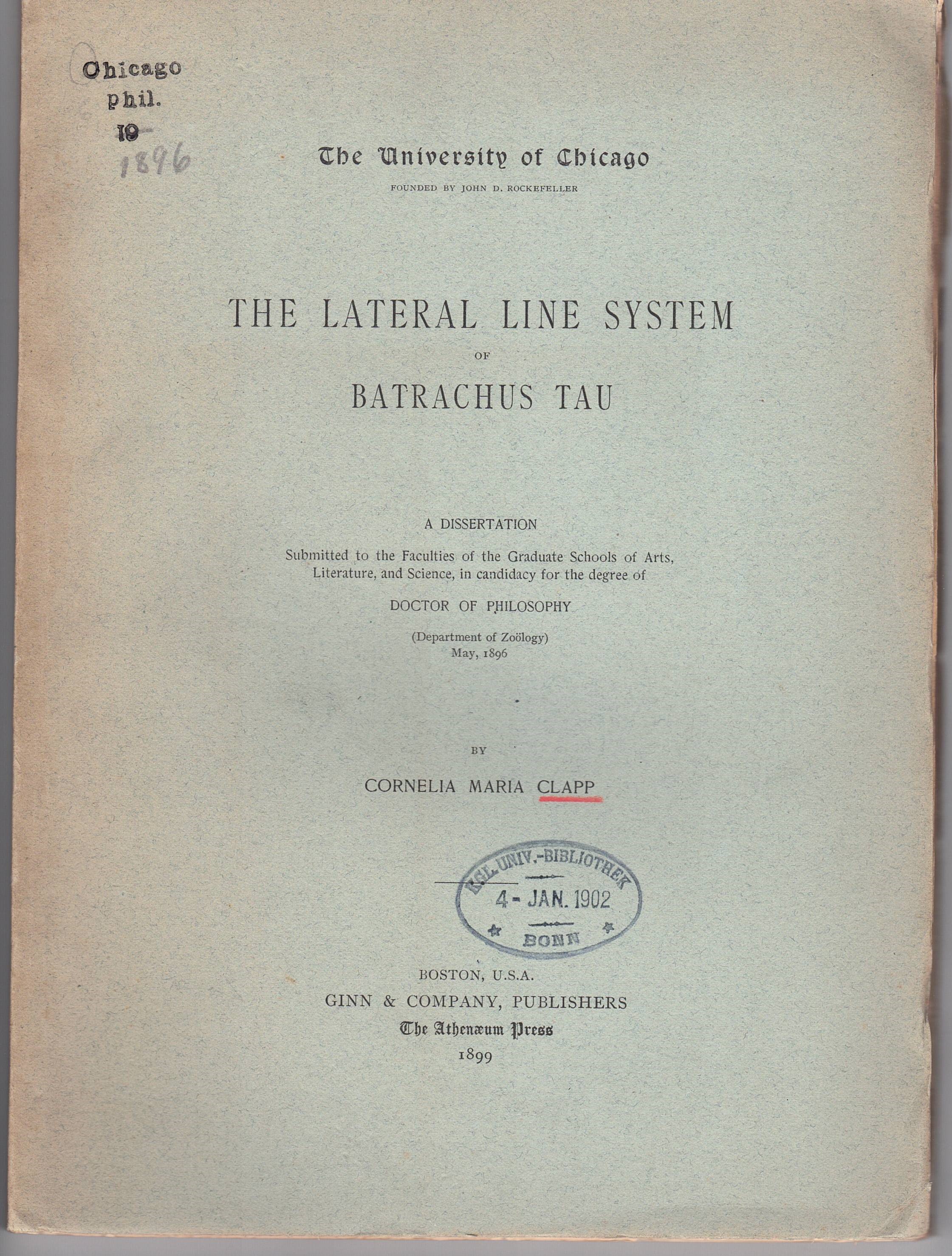 The lateral line system of batrachus tau. Dissertation. Sonderdruck aus ...