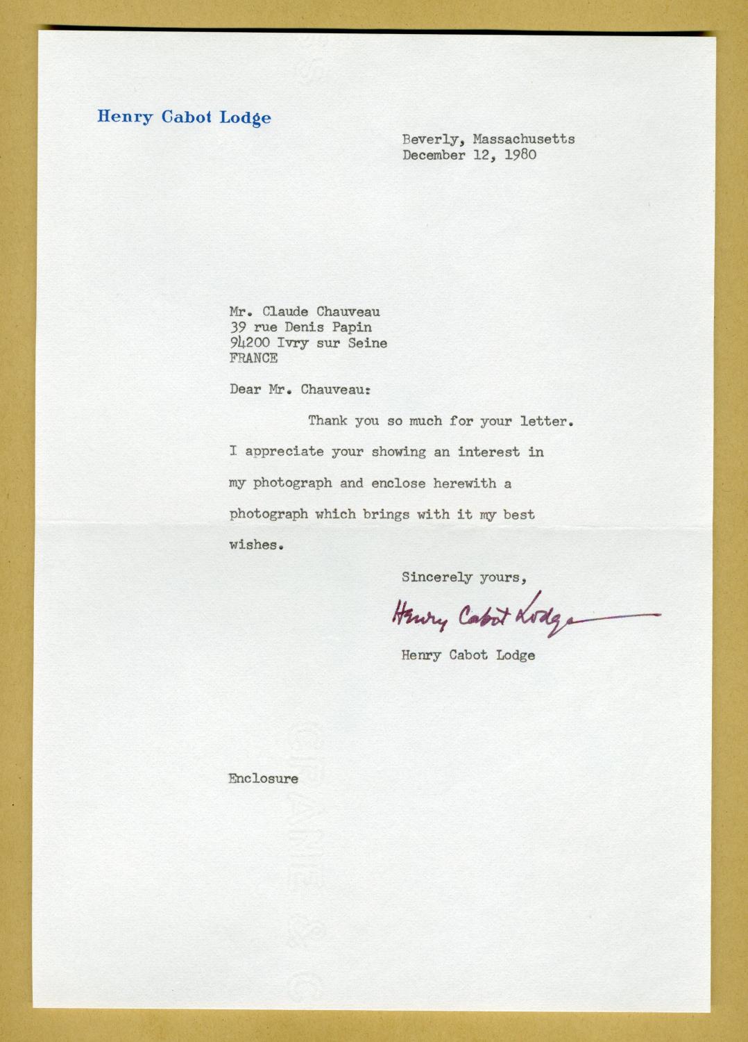 Henry Cabot Lodge Jr. (1902-1985) - Signed letter & signed biography de ...