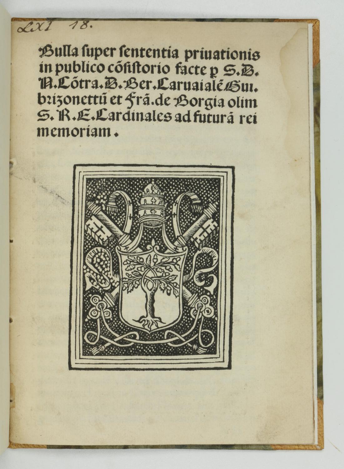 Bulla super sententia privationis in publico consistorio facte per s.d ...
