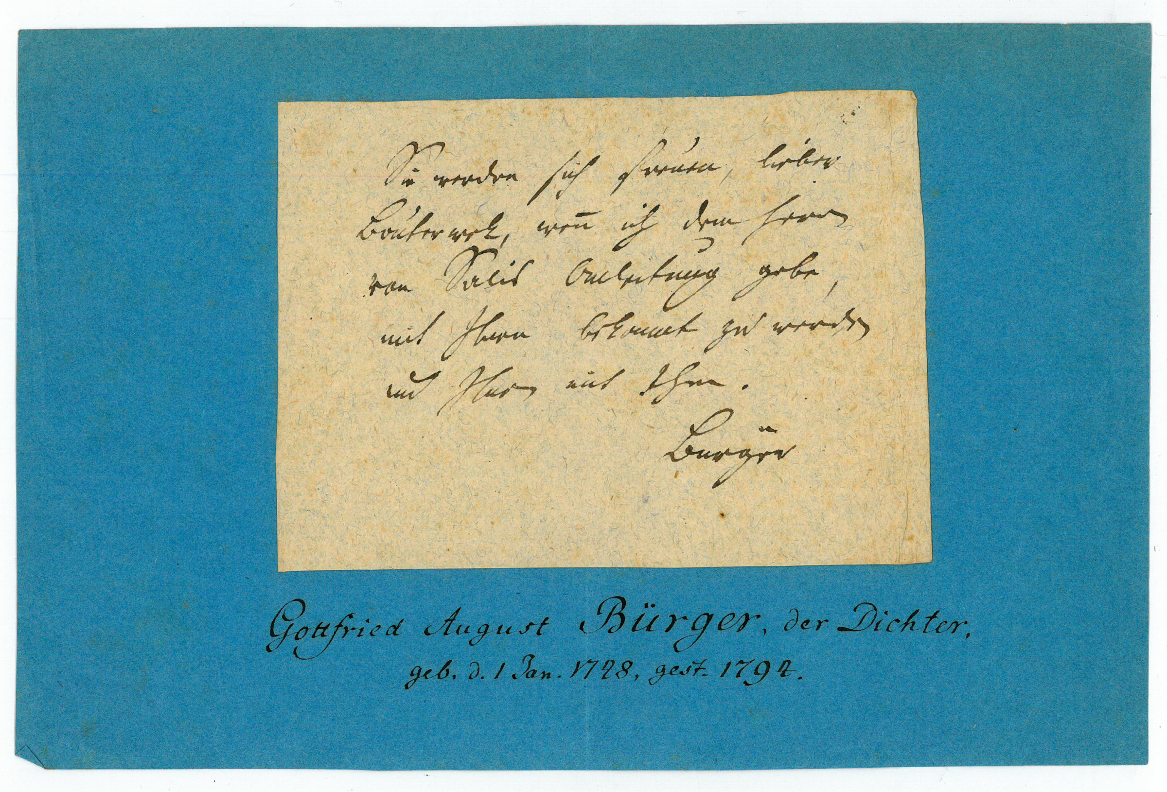 Eigenh. Empfehlung mit U. von Bürger, Gottfried August, Dichter (1747 ...