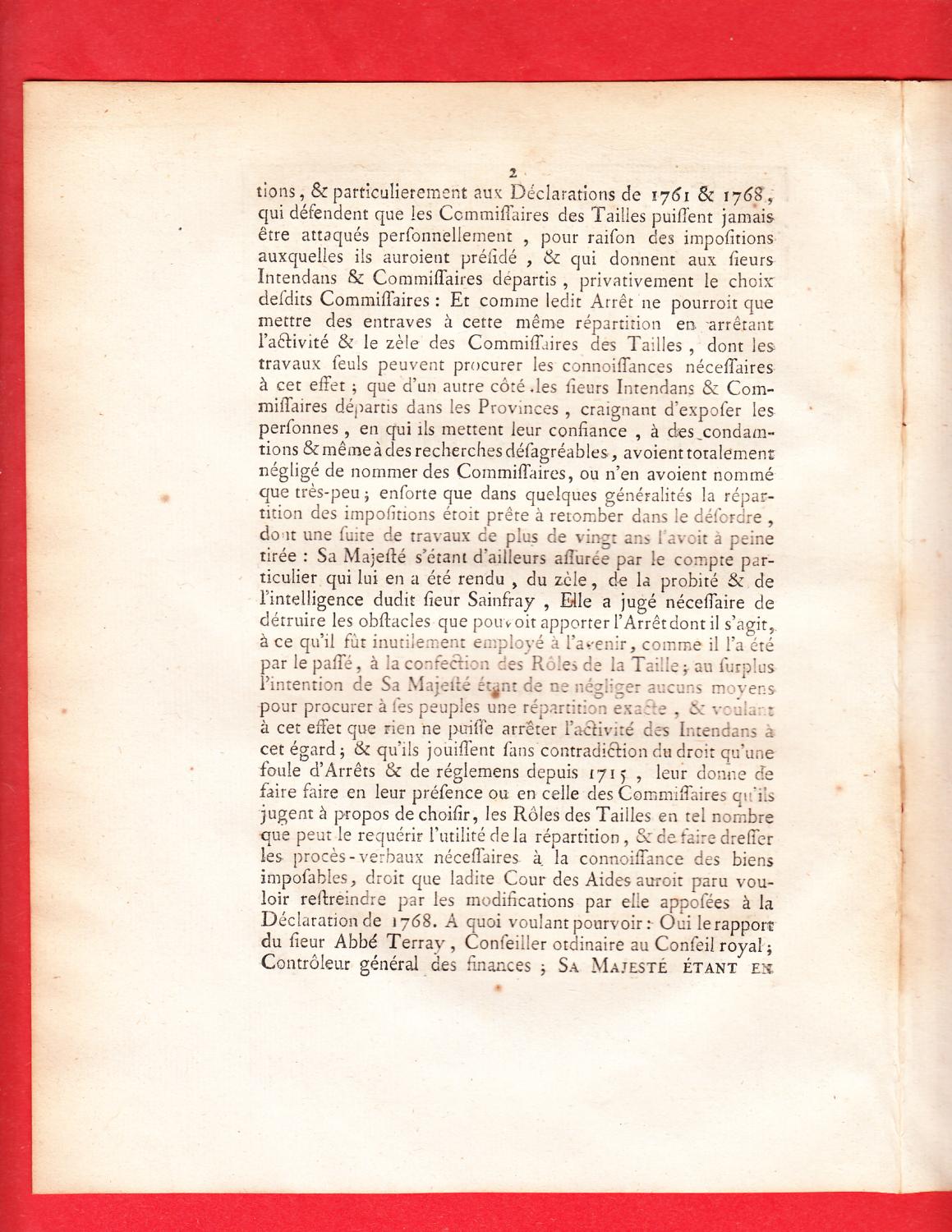 ARREST DU CONSEIL D'ÉTAT DU ROI, Qui en annulle un de la Cour des Aides de Paris du 22 Février ...